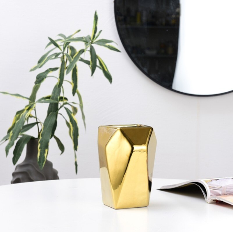 Ceramic Geometric Golden Vase Nordic Simple Light ... – Grandado