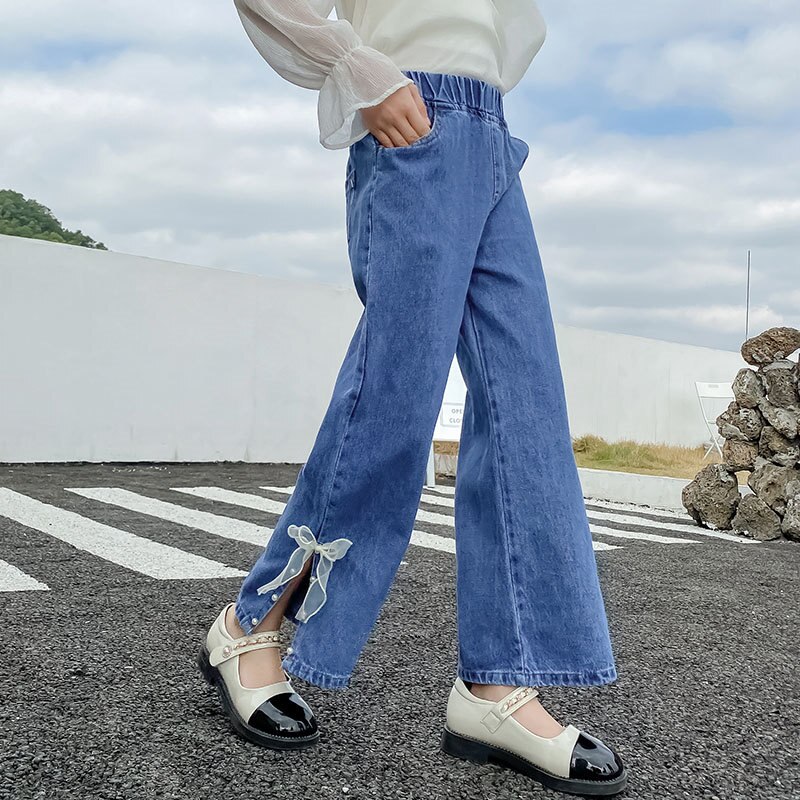 Girls Bowknot Split Jeans 2022 Spring Summer Wide ... – Grandado