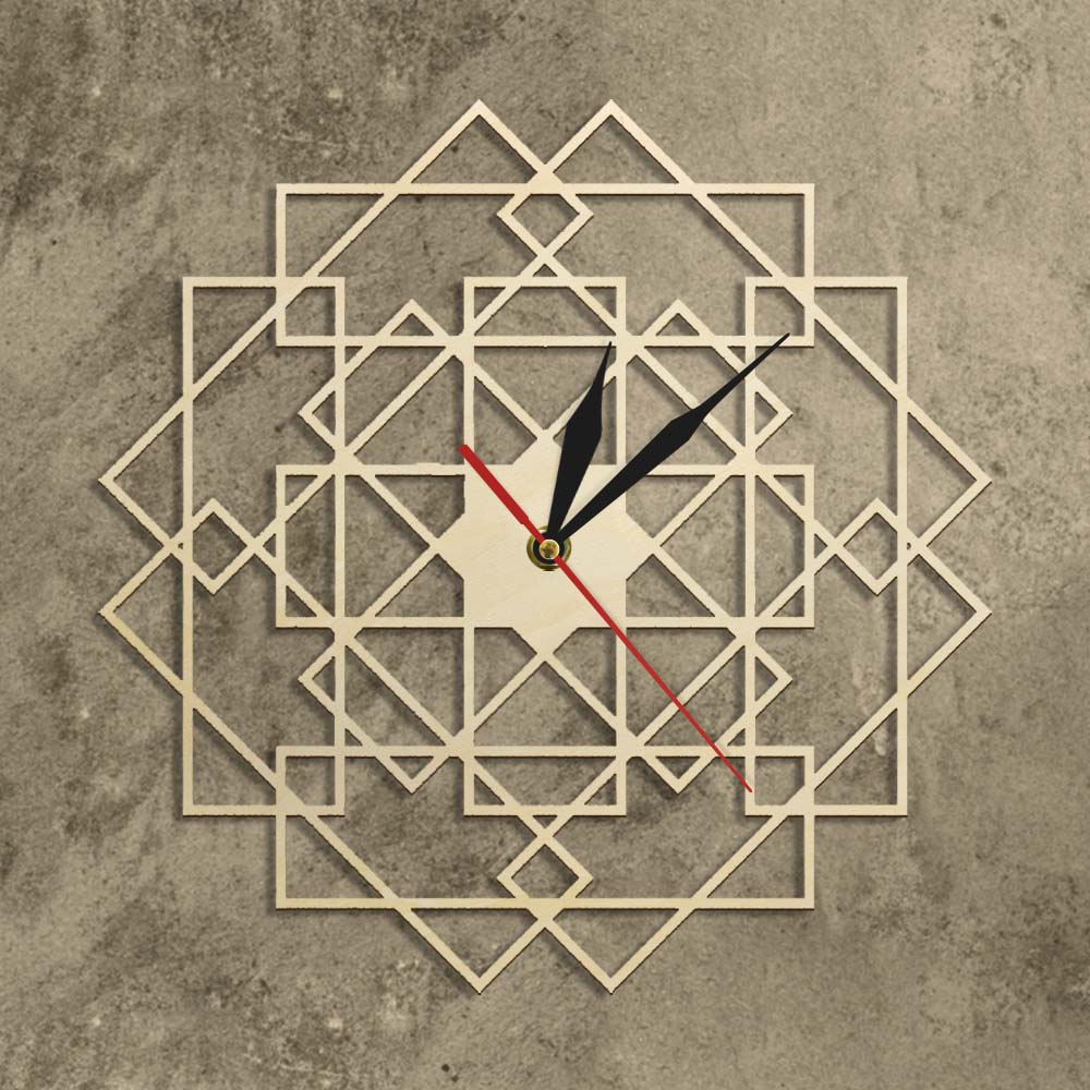 Geometry Square Wall Clock Polygonal Mandala Woode... – Grandado