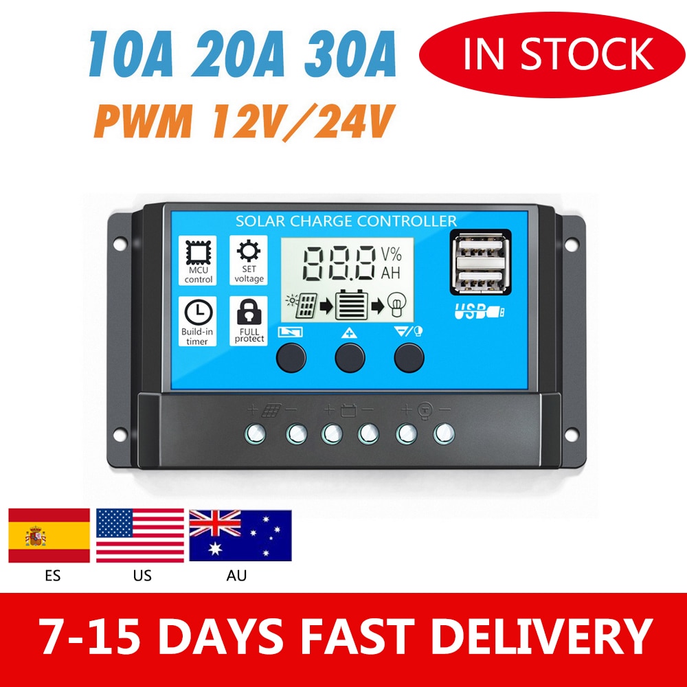 10/20/30A Solar Charge Controller 12/24V Auto PWM ... – Grandado