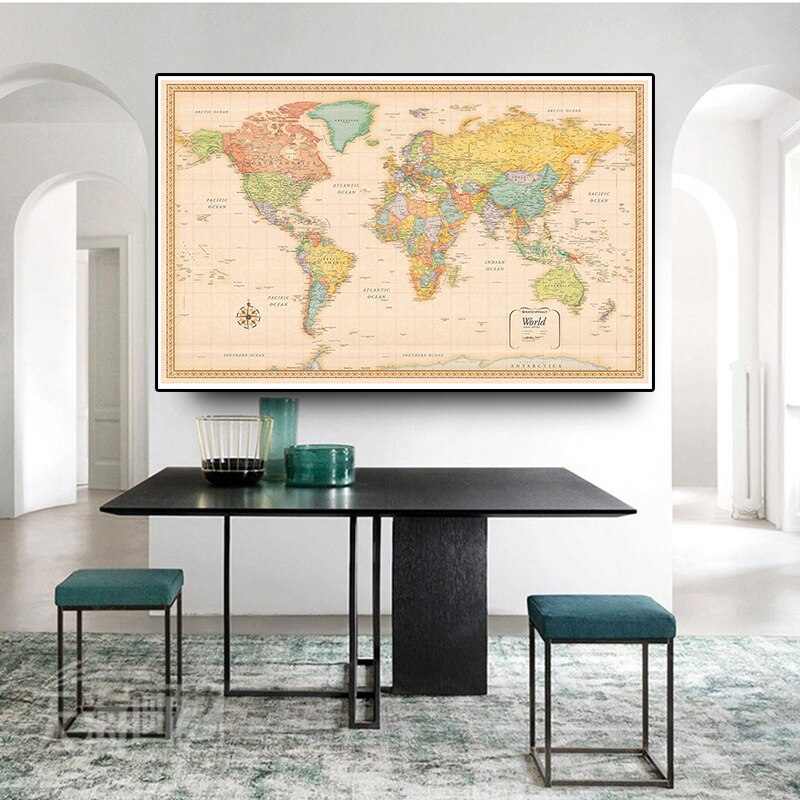 150*100cm The World Map Vintage Non-woven Canvas P... – Grandado