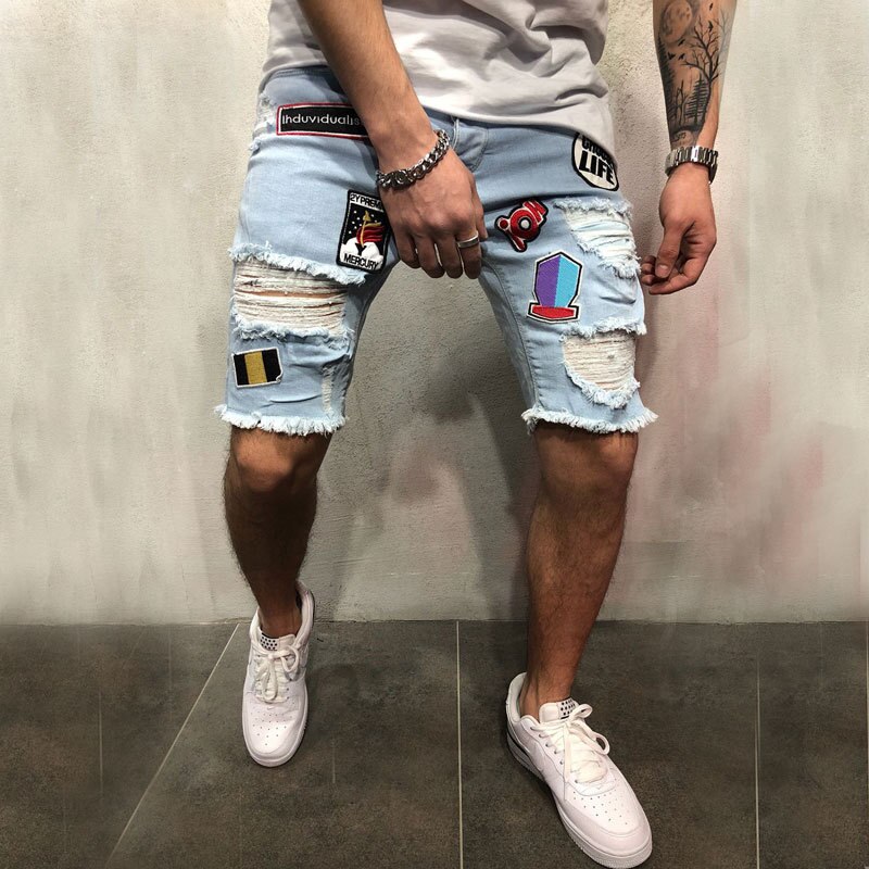 Stijl Mode Zomer mannen Gat Denim Shorts Geborduur... – Vicedeal