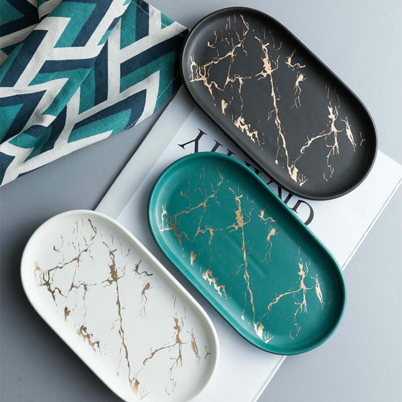 Marbled Pattern Storage Trays Scandinavian Oval Ce... – Grandado
