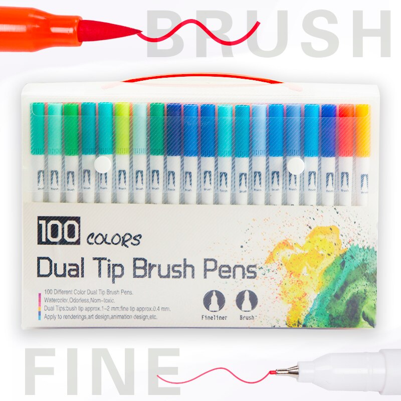 100 Colors Art Markers Dual Tips Coloring Brush Fi... – Grandado