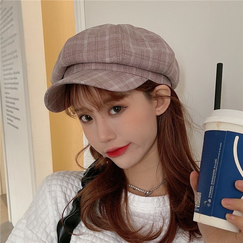 Maikun Vintage Women's Plaid Octagonal Cap Bri... – Vicedeal