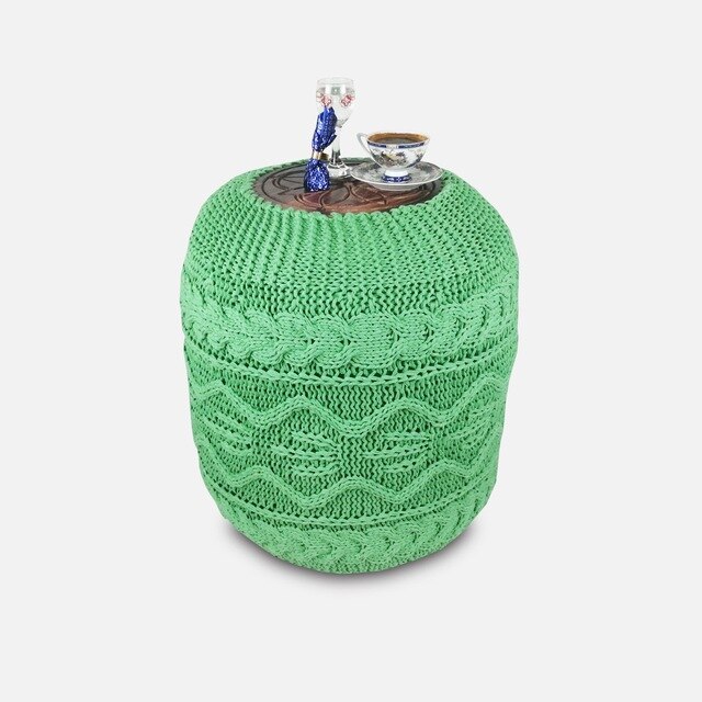 Green Knitted Pouf Pouf Chair Crochet Cotton Pouff... – Vicedeal