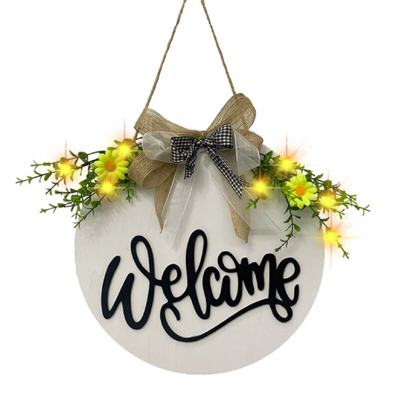 Lighted Welcome Wreath Sign Front Door Porch Decor... – Vicedeal