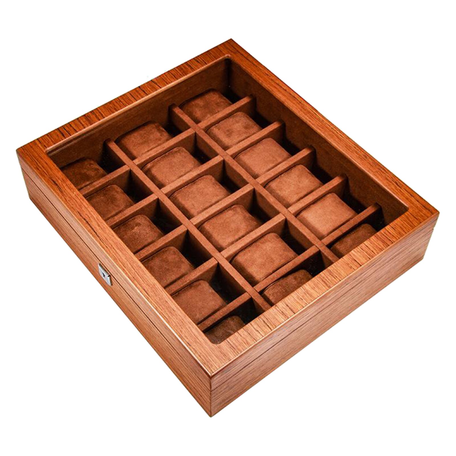 Multi Slot Wood Box Watch Display Case Glass Top J... – Grandado