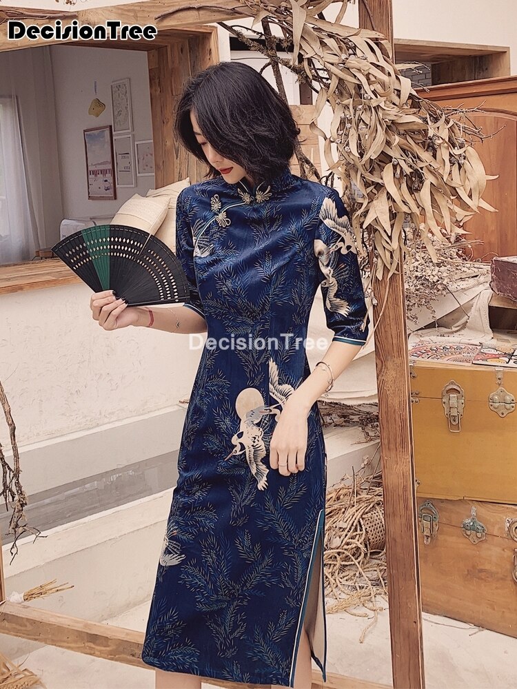 Zijde Qipao Jurk Chinese Jurken Traditionele Print... – Grandado