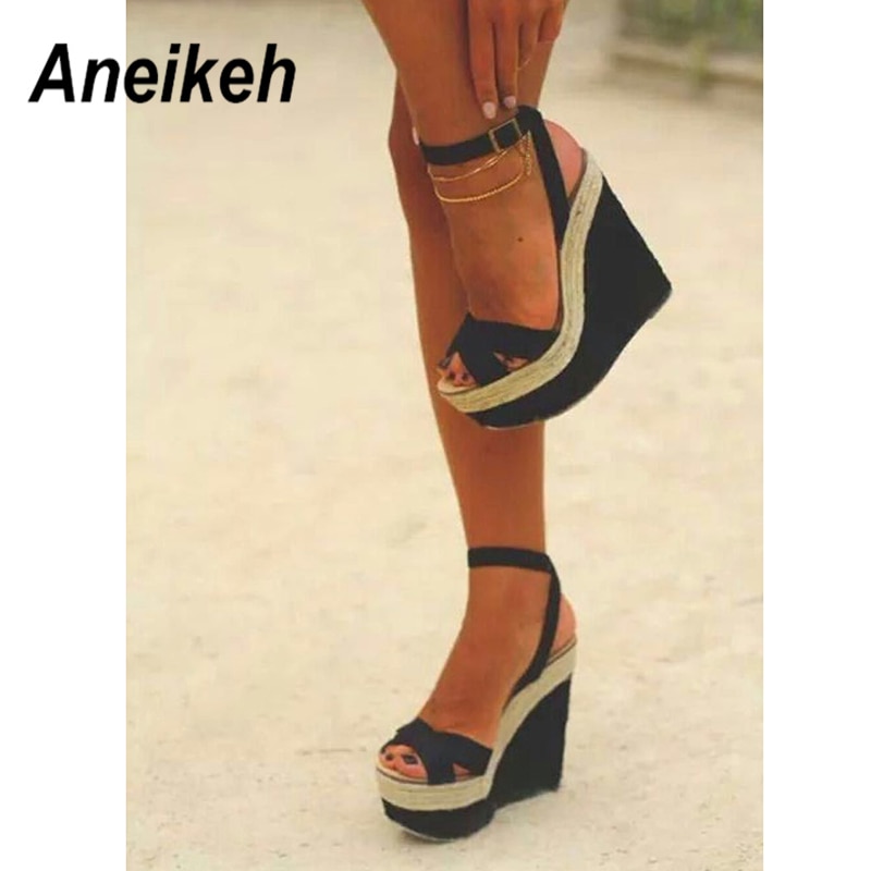 Aneikeh Flock Vrouwen Sandalen Schoenen Wiggen Hog... – Grandado