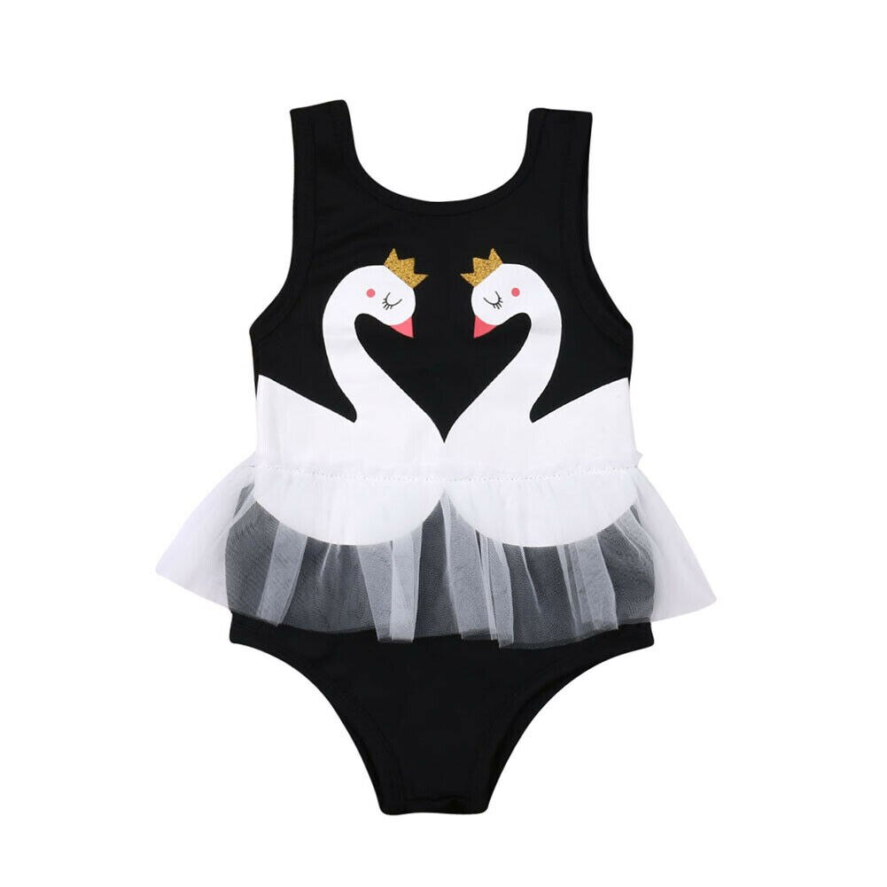 Toddler Little Girl Swimsuit Sleeveless Swan Print... – Grandado