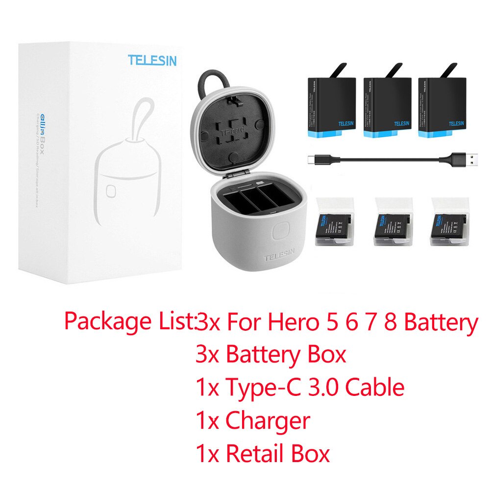 TELESIN 3 Pack Batterie & 3 Slots Batterie Ladeger... – Vicedeal