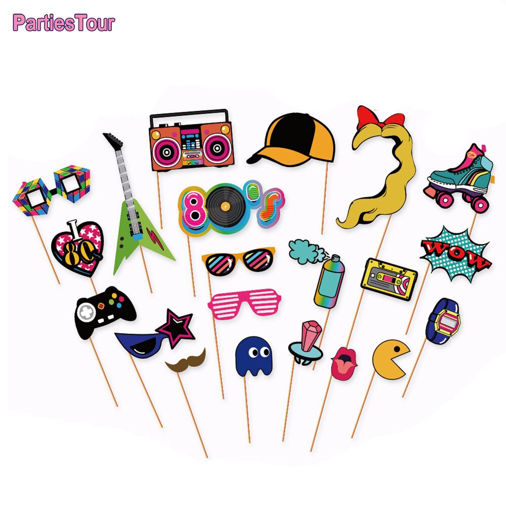 21pcs/set 80s Party Photo Booth Props with Wooden ... – Grandado