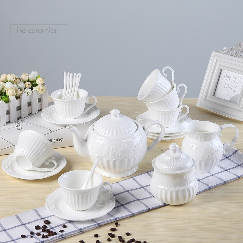 Conjunto de 21 pces, branco em relevo porcelana vi... – Grandado