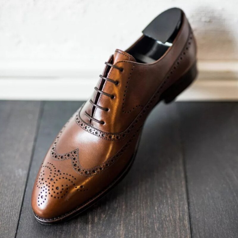 Block Shoes Men Shoes Pu Low Heel Solid Color Lace... – Grandado