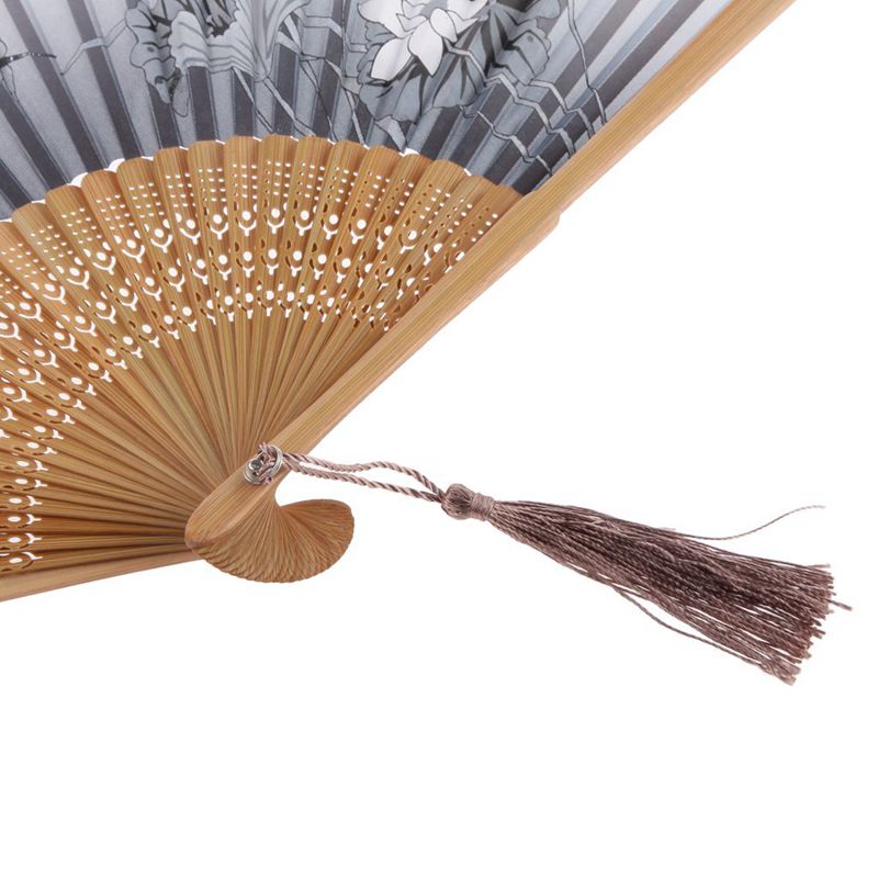 Seide hand fan Lotus folding fan bambus-grau – Vicedeal