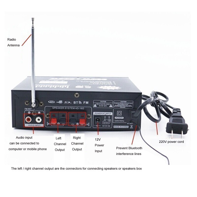 DC12 / AC 220V Mini 2 Channel Power Bluetooth 300W... – Vicedeal