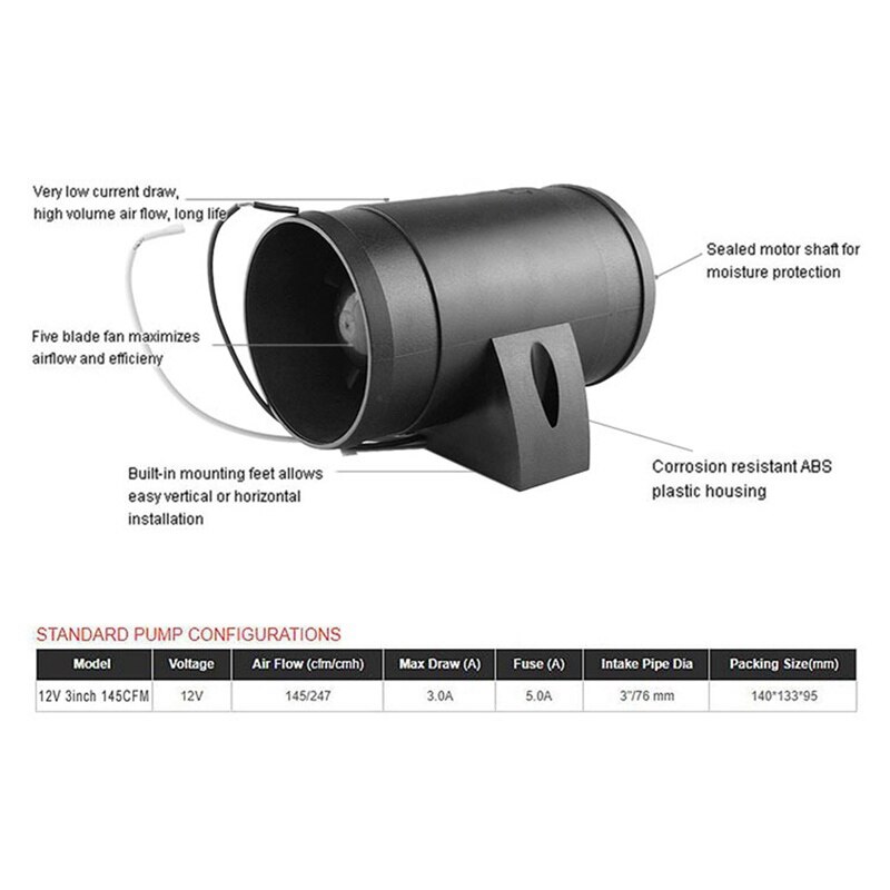 12V In-Line Air Blower Boot Bilge Motor Kombuis Ma... – Grandado