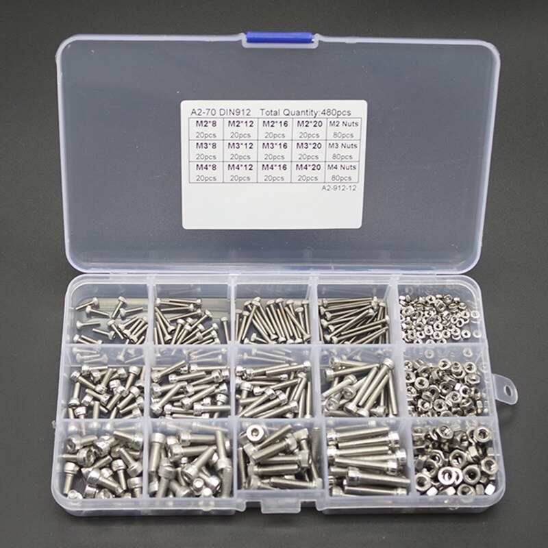 480pcs Hex Socket Head Cap Screws Nut Kit Set M2 M... – Grandado