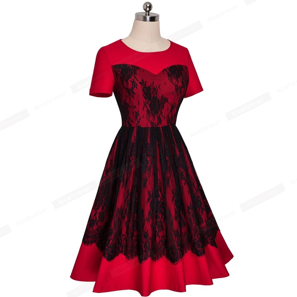 Nice-forever Black Lace Patchwork Dresses Celebrit... – Grandado