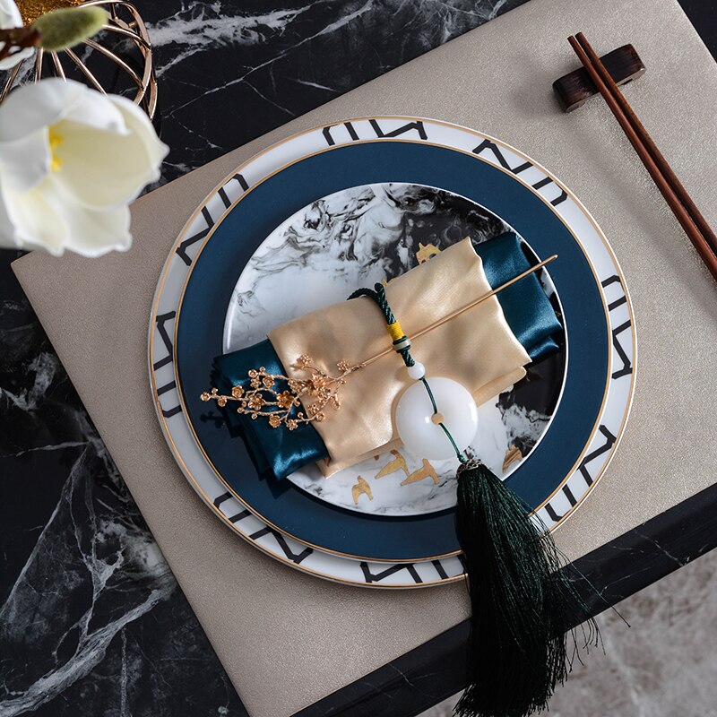 Chinese Ink Gold Bird Pattern Restaurant Steak Dis... – Grandado