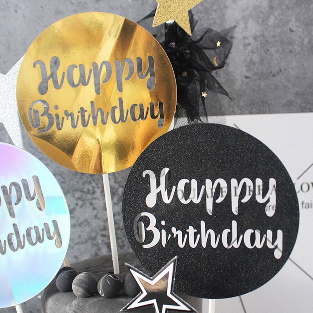 Round Hollow Happy Birthday Cake Topper Cake Decor... – Grandado