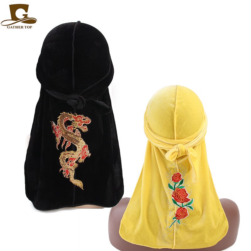 Sammet durag med drake och blommor broderi 2 st et... – Vicedeal