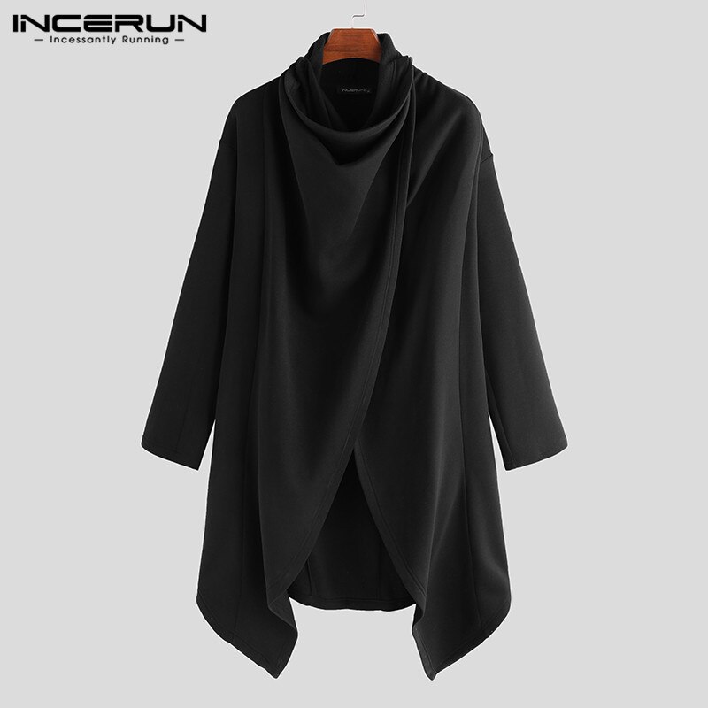 INCERUN Men Cloak Coats Turtleneck Streetwear Soli... – Grandado