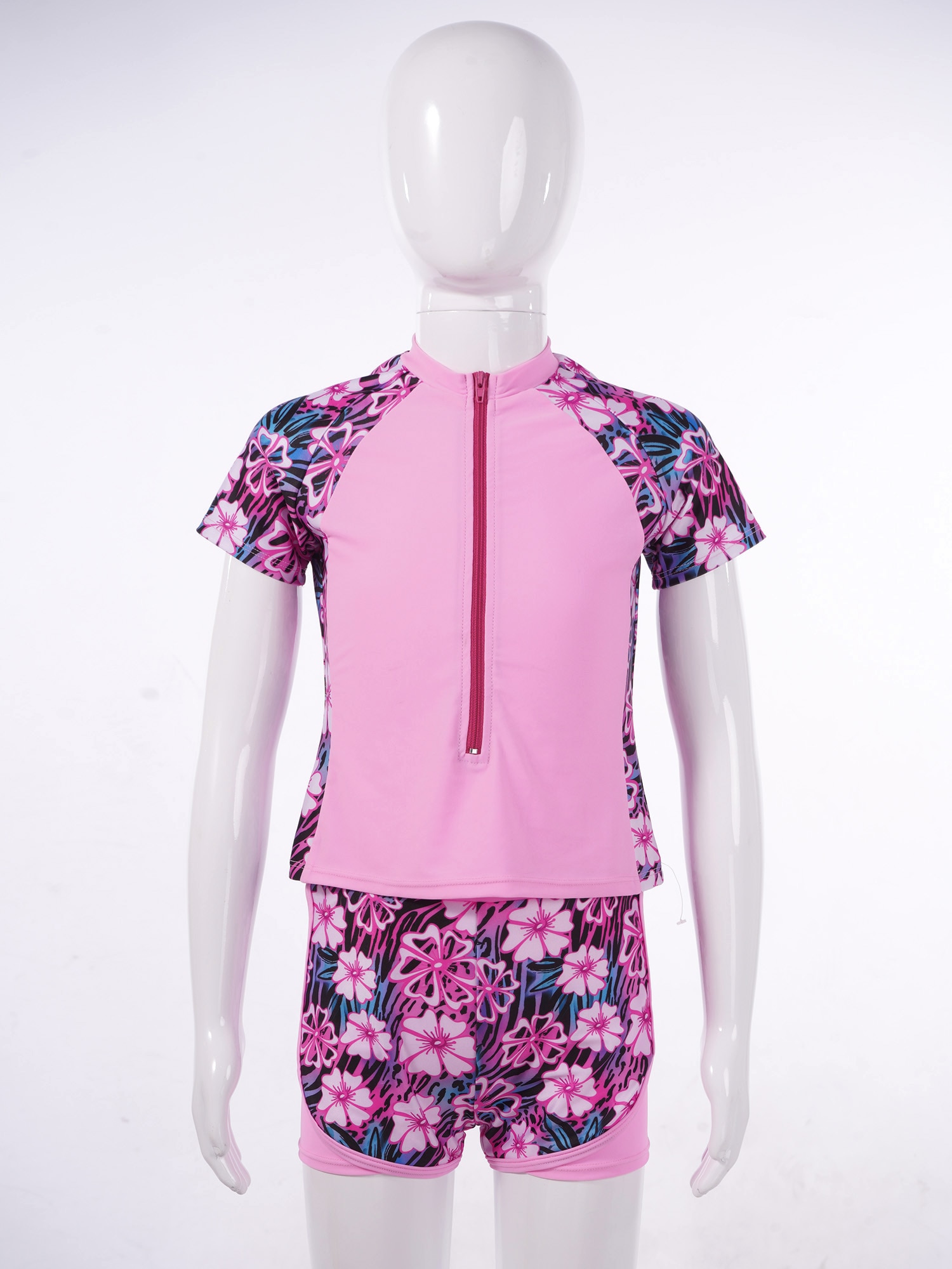 2Pcs Kids Girls Swimming Suit Short Sleeves Floral... – Grandado