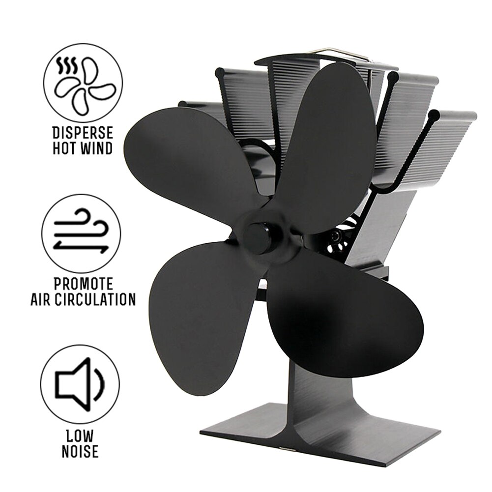 4 Blades Heat Powered Stove Fan Log Wood Burner Qu... – Grandado