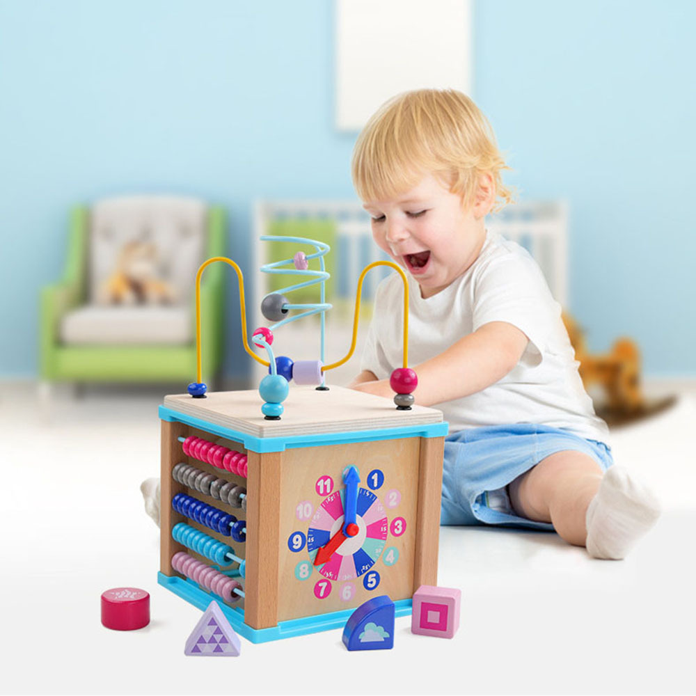 Wooden Bead Maze Activity Cube Natural Non-toxic A... – Grandado