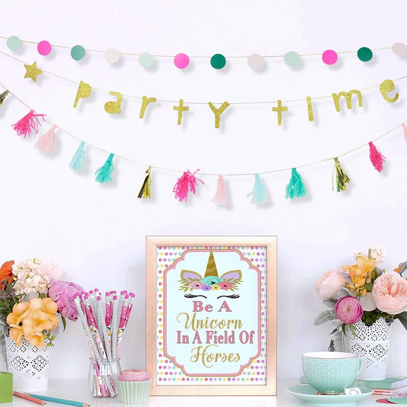 1 Set Three Lines Party Time Paper Bunting Banners... – Vicedeal