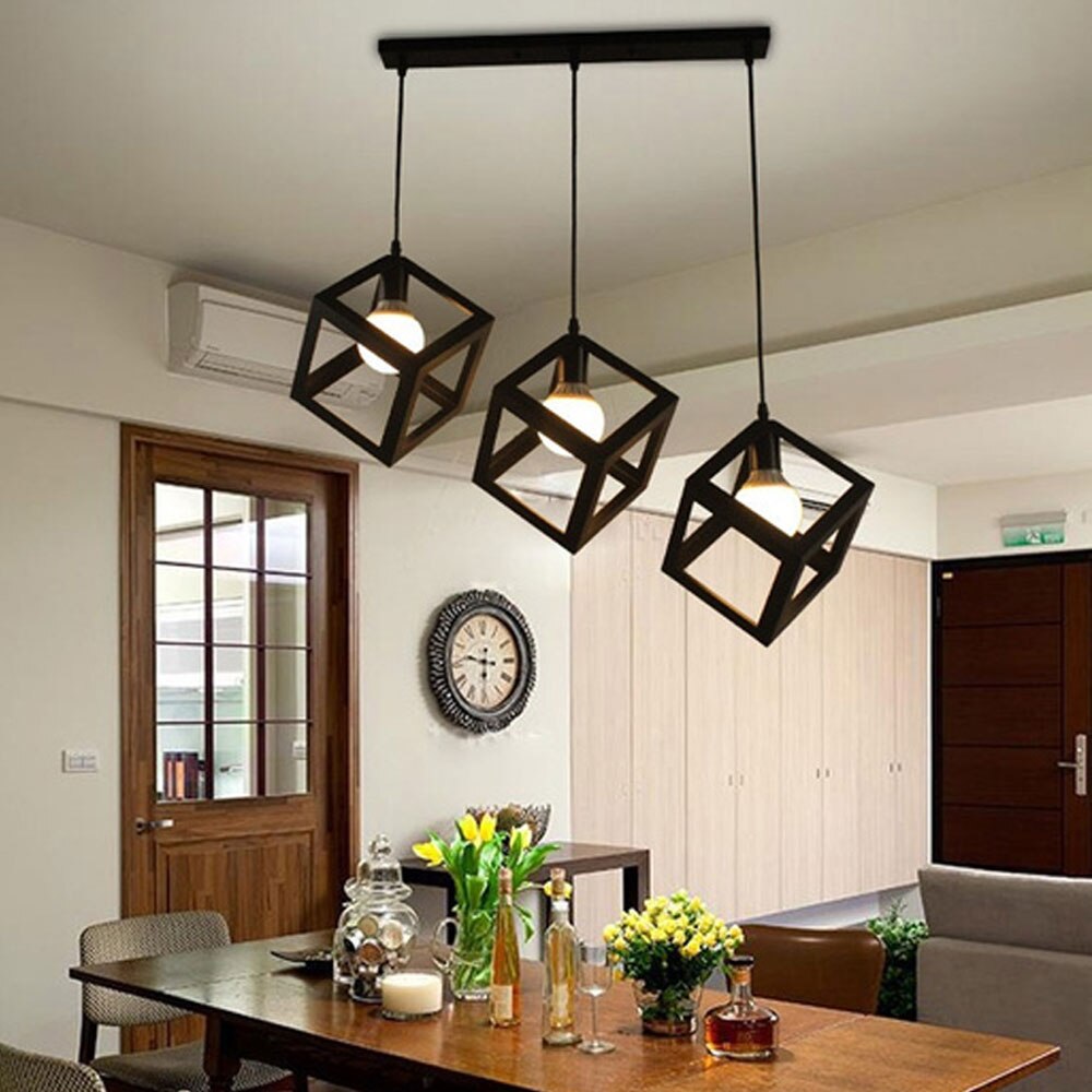 Hanging Light Square Lampshade E27 Bulb Retro Ceil... – Vicedeal