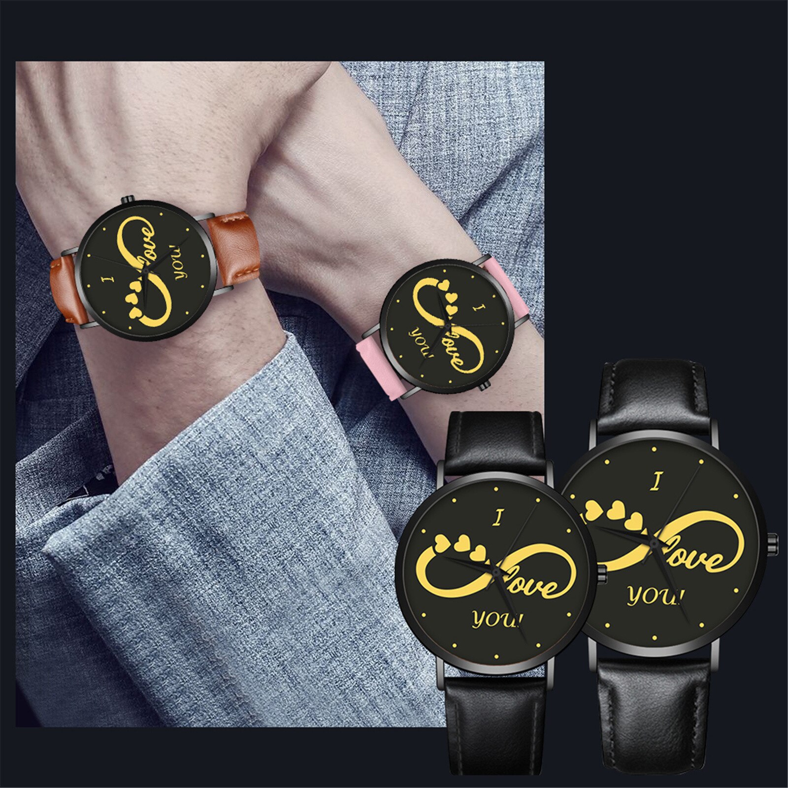 Couple Watches Leather Strap Mesh Strap Lover's Wa... – Grandado