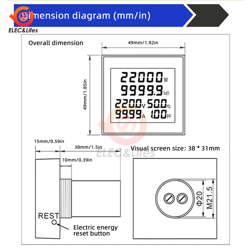 LCD AC Monitor 110V 220V 100A Voltage Current Powe... – Grandado