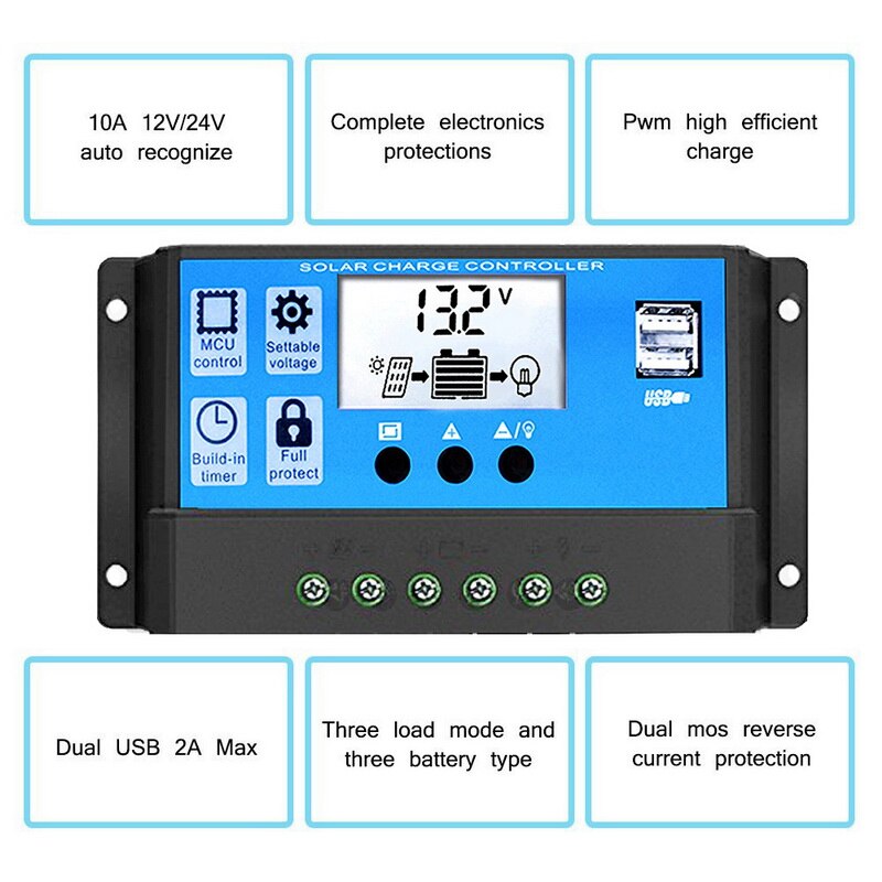 10/20/30A Solar Charge Controller 12V/24V Auto PWM... – Vicedeal