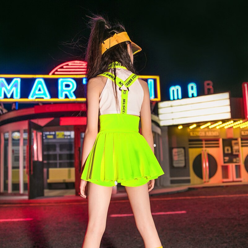 Fluorescent Green Jazz Hip Hop Costume Girl Cheerl... – Grandado