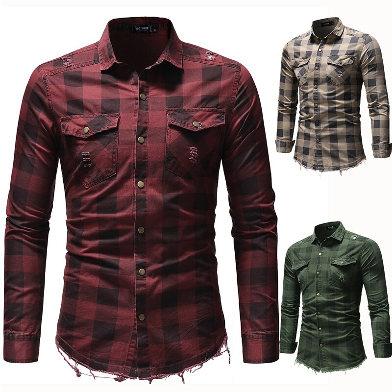 Herfst Mode Casual Mannen Shirt Lange Mouwen Plaid... – Vicedeal
