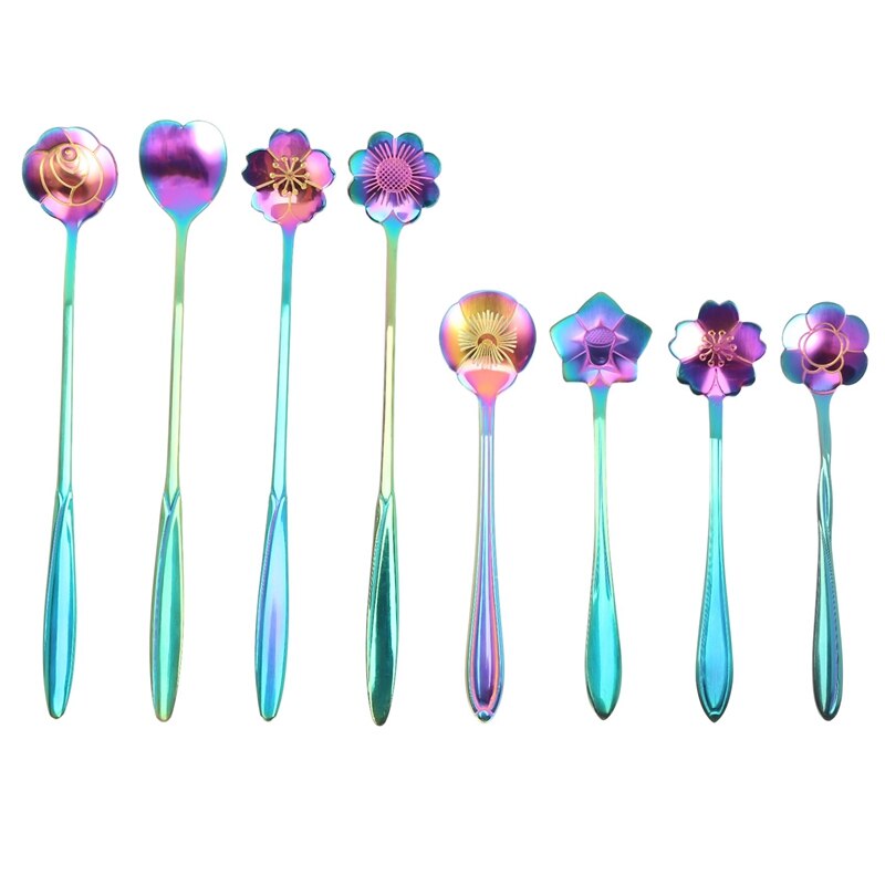 8Pcs Flower Spoon Set, 2 Different Size Colorful S... – Grandado