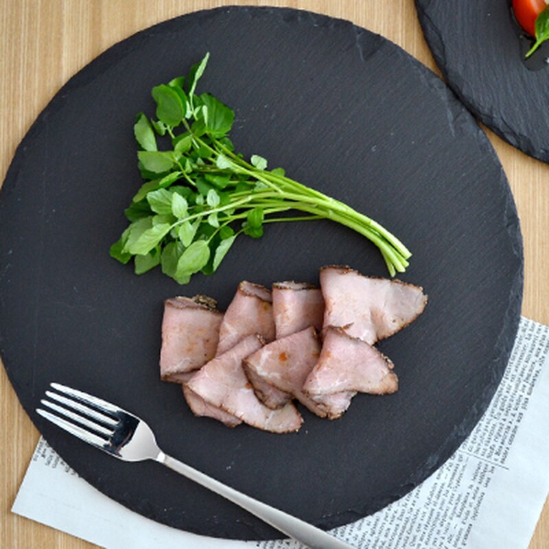 Round Natural Black Slate Western Steak Plates Sla... – Grandado