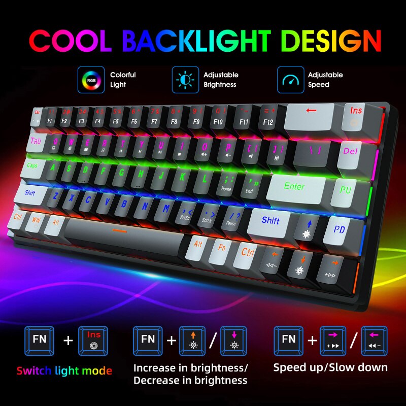 68-key mechanical gaming keyboard mini keyboard wi... – Grandado