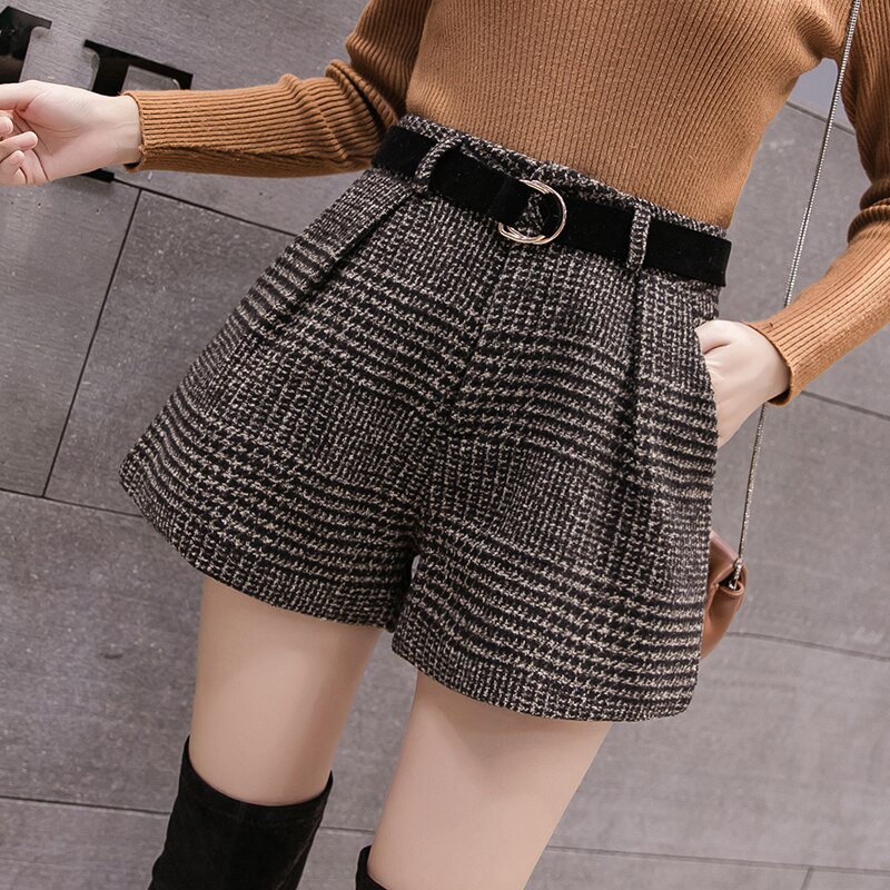 Koreaanse Hoge Taille Plaid Wijde Pijpen Shorts Fe... – Vicedeal