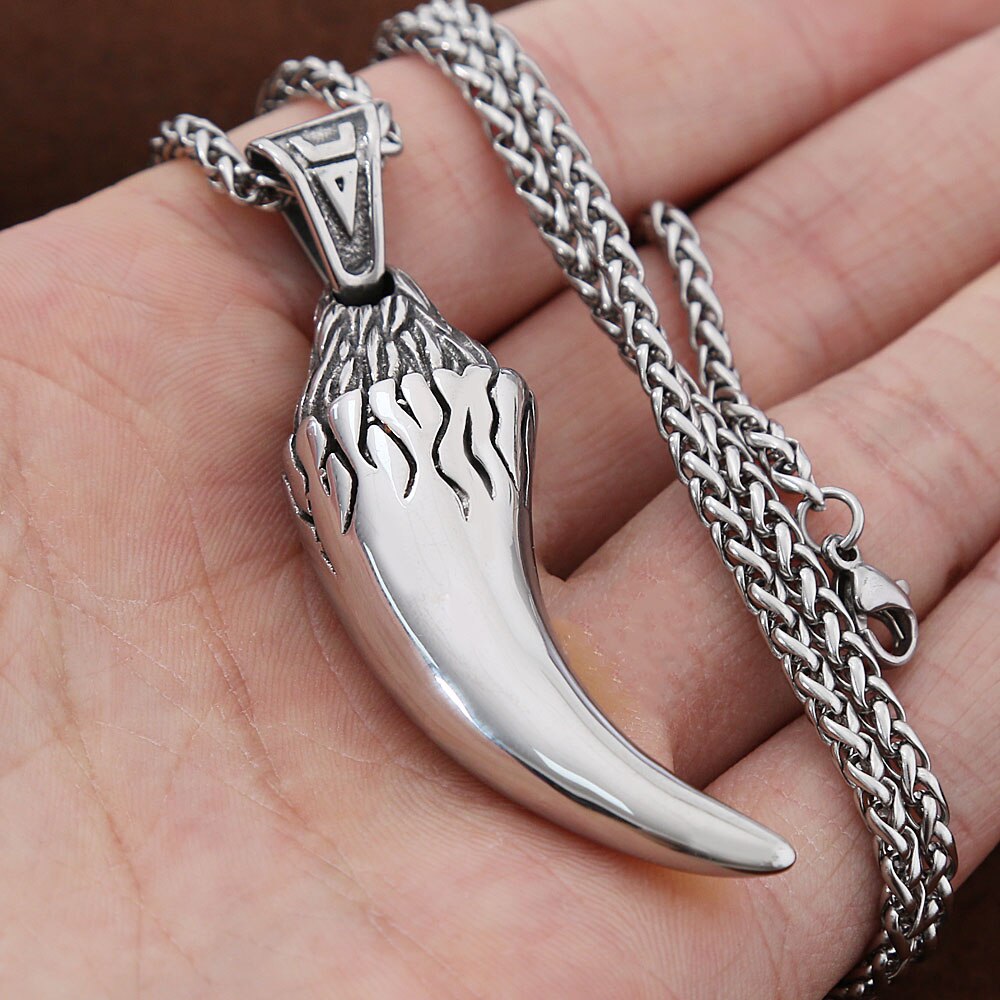 Vintage Stainless Steel Wolf Tooth Pendant Necklac... – Grandado