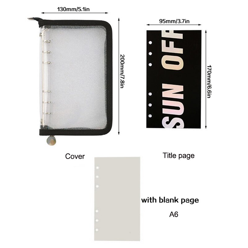 Binder Transparent A6 Black Pink Zip Bag PVC Noteb... – Vicedeal