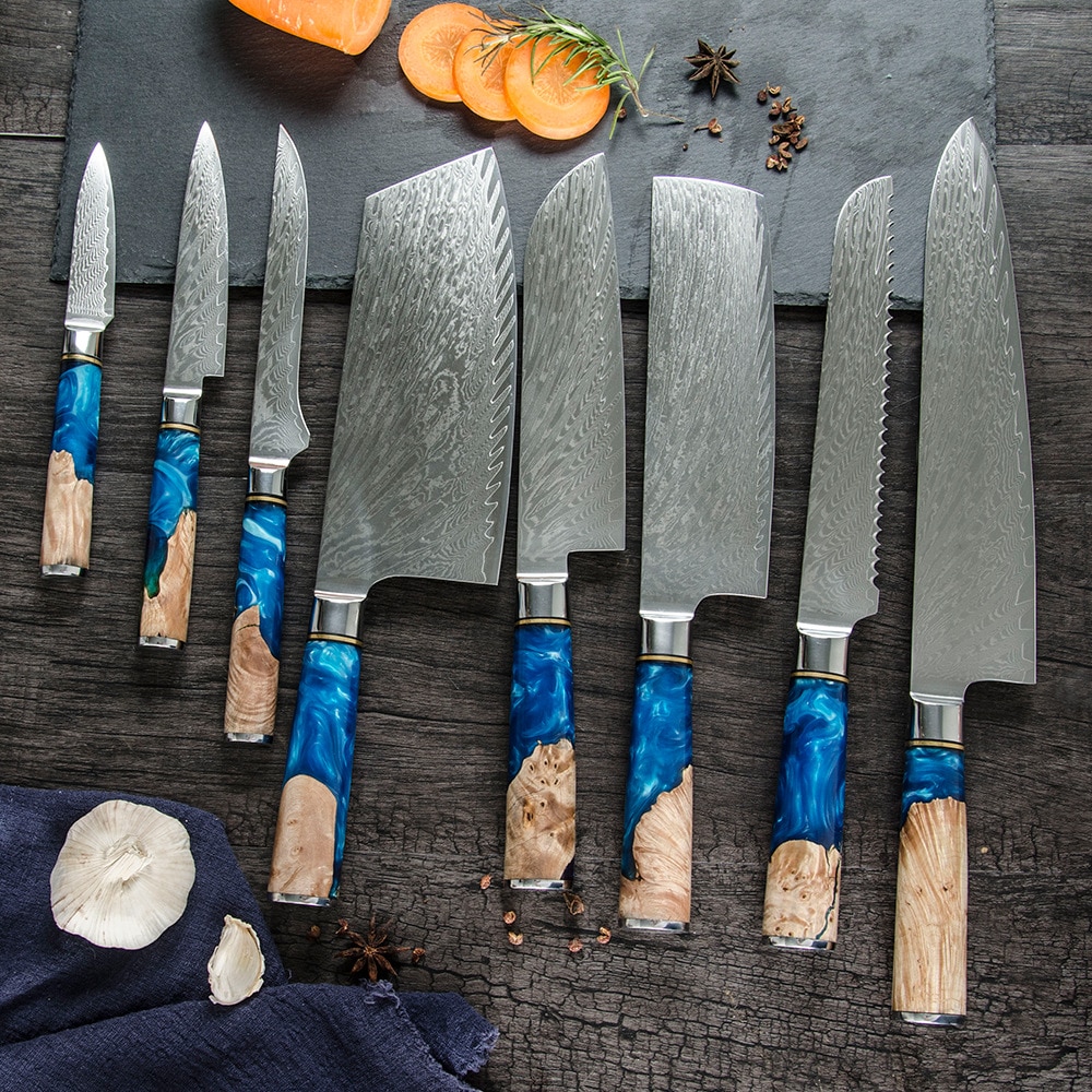 Damascus Steel Chef Knives Set Sharp Blade Knife C... – Vicedeal
