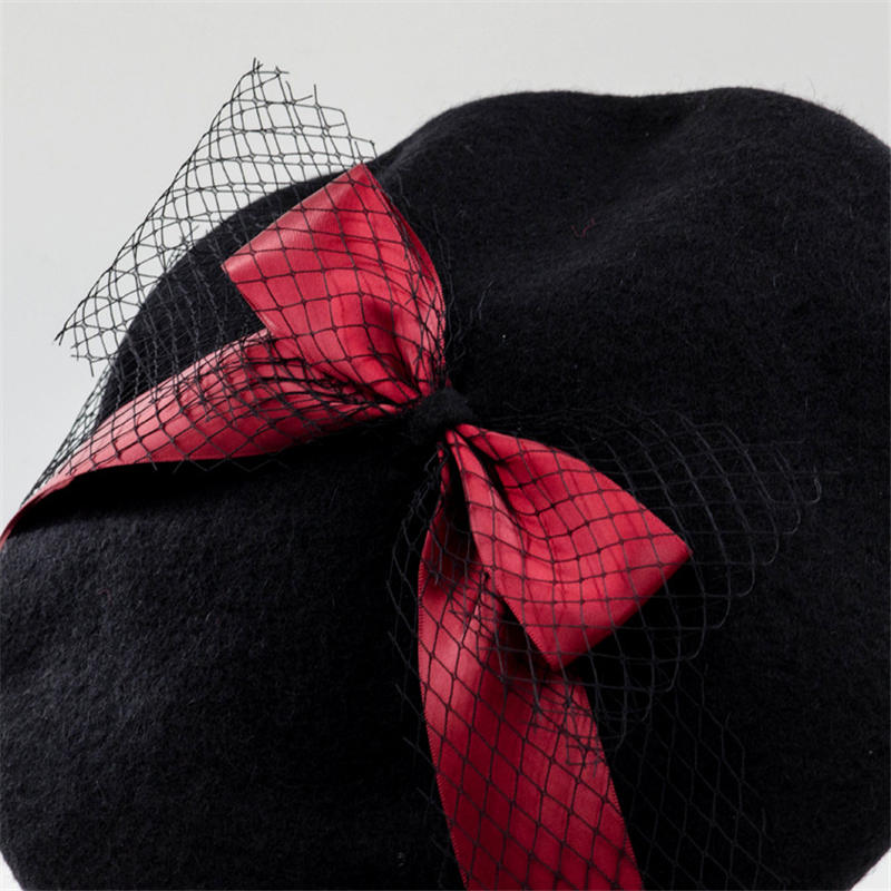 winter veil wool beret painter cap big Cross bow m... – Grandado