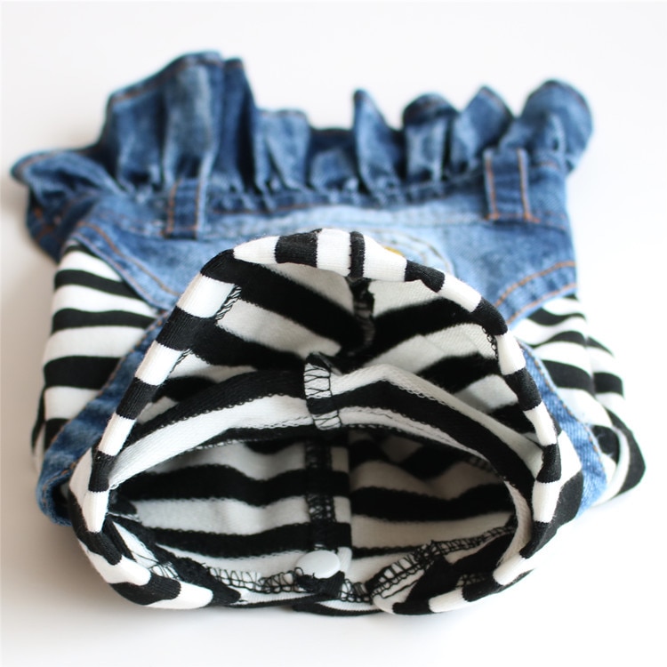 Autumn Girl dog Jeans Clothes Stripe Denim Embroid... – Grandado
