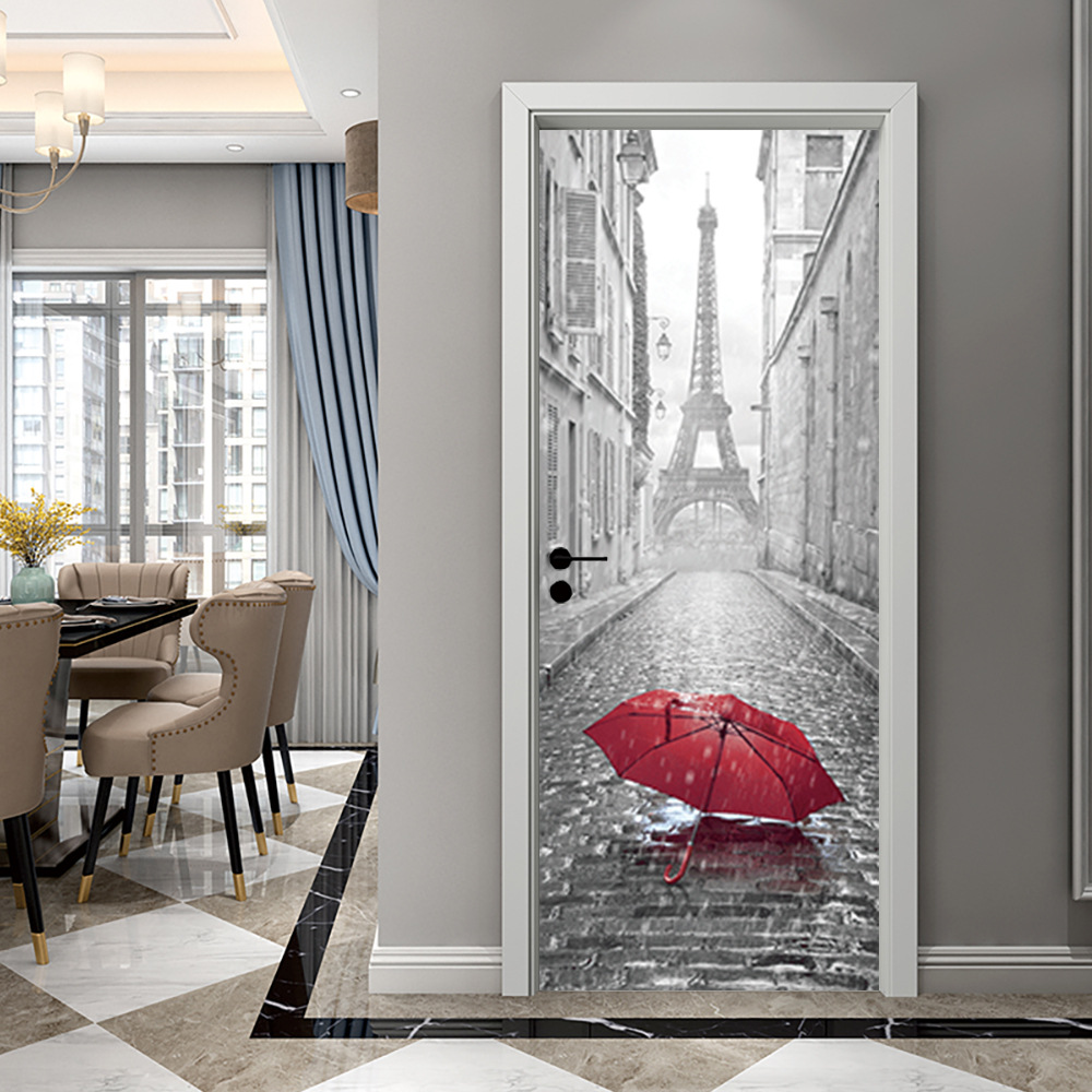 Door Sticker Red Umbrella Eiffel Tower Paris City ... – Grandado