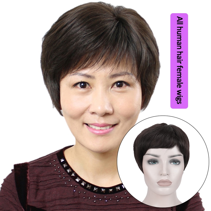 DIANQI Natural Hair Cut Straight Female Short Brow... – Grandado