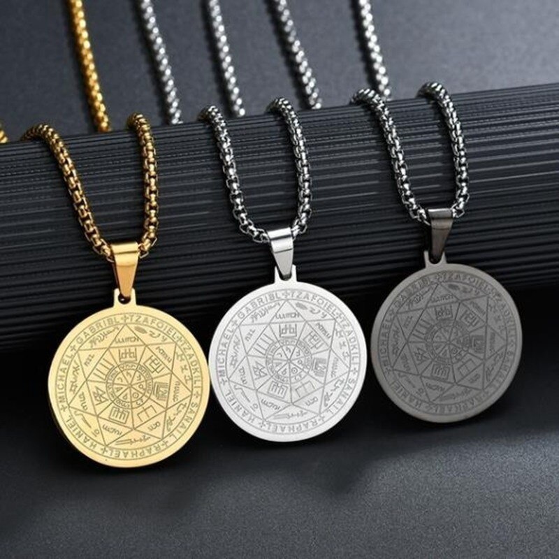 Religious Rune Pattern Round Pendant Necklace Mens... – Vicedeal